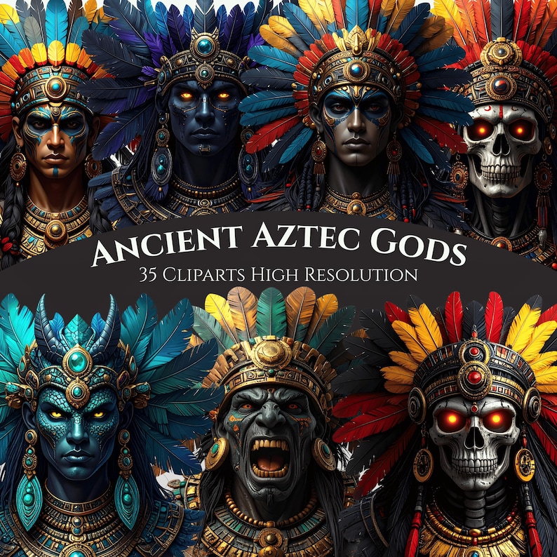 Ancient Aztec Gods Clipart Bundle – Mesoamerican Deities PNG Set ...