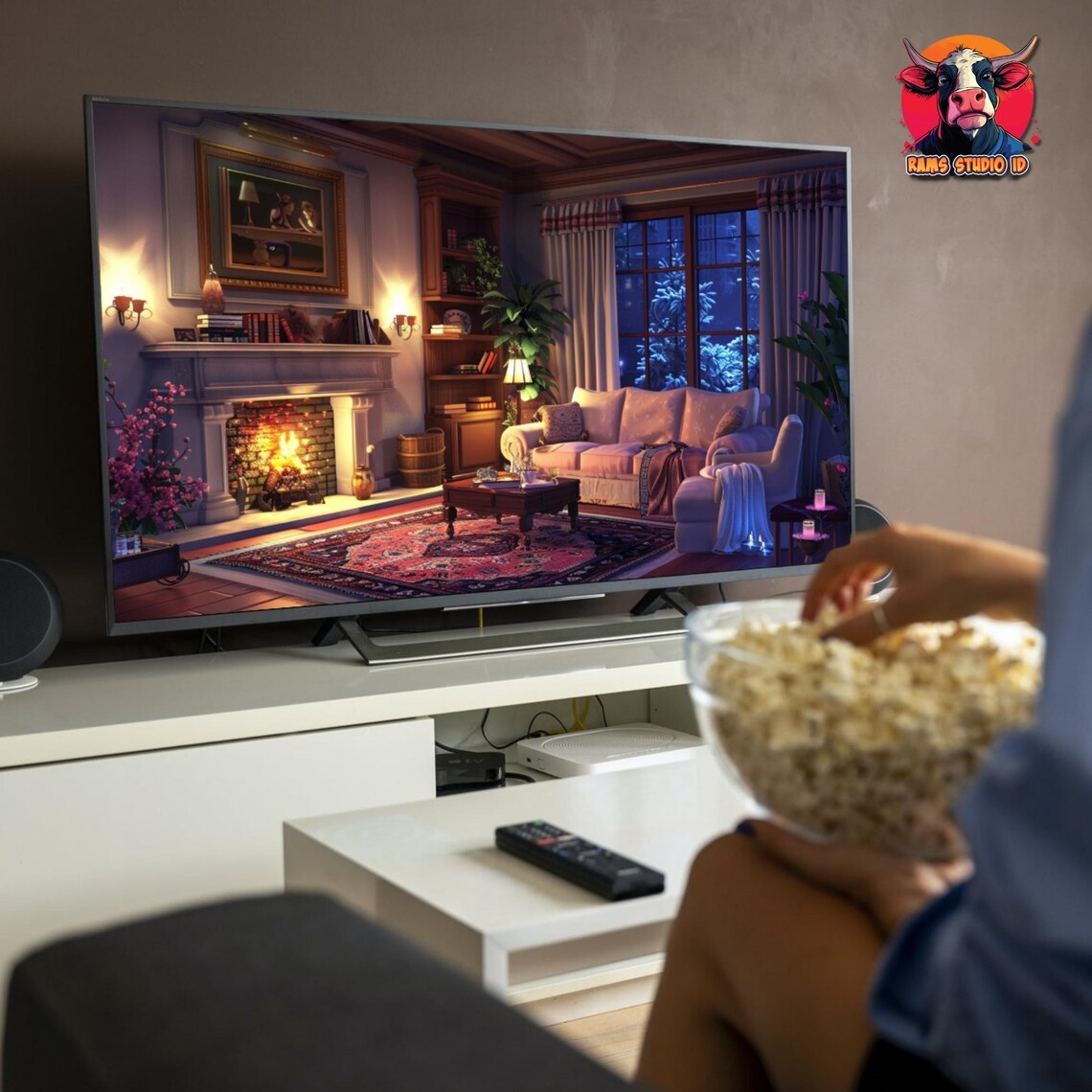 Animated Background of Cozy Living Room by the Fireplace Seamless ...