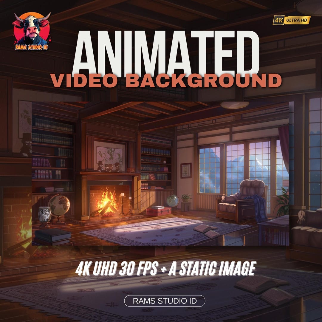 Animated Video Background of Cozy Study Room With a Fireplace in Winter ...
