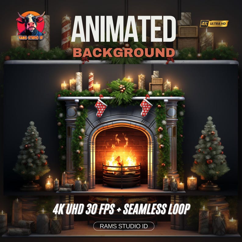 Animated Background | Christmas Fireplace With Garlands and Lit Candles ...