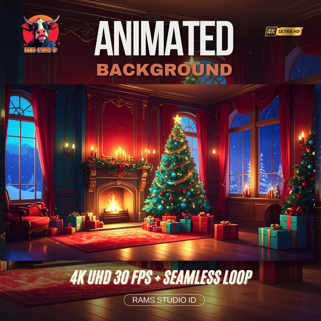 Animated Background | Luxurious Victorian Christmas Room With Fireplace ...