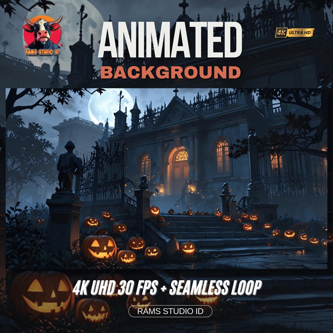 Animated Background | Haunted Victorian Mansion With Glowing Pumpkins ...