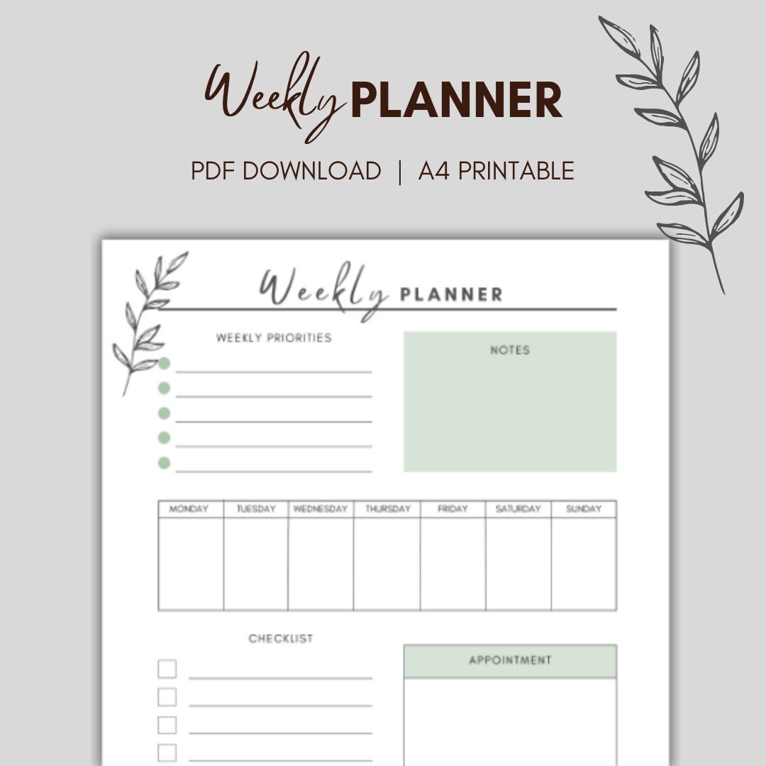 Weekly Planner | A4 Printable - Etsy