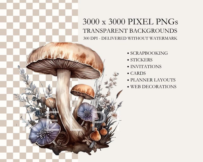 Blue Mushroom Clipart Pngs for Planner, Scrapbooking, Collage ...