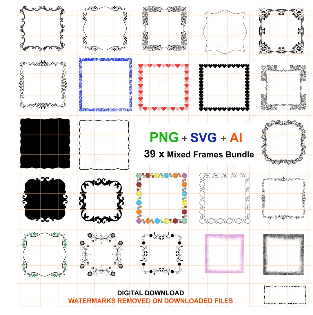 SQUARE FRAMES PRINTABLE Bundle Png, Svg, Ai Clip Art Style Digital ...