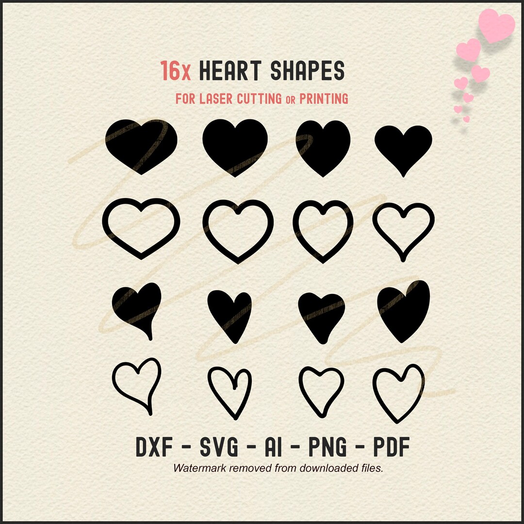HEARTS SVG + DXF + Png Clip Art for Laser Cutting or Printing. 16 X ...