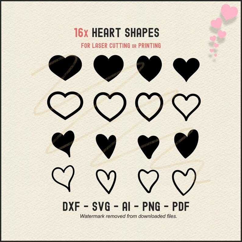 Heart Shapes SVG Bundle: Laser Cut or Print Clip Art (digital Download ...