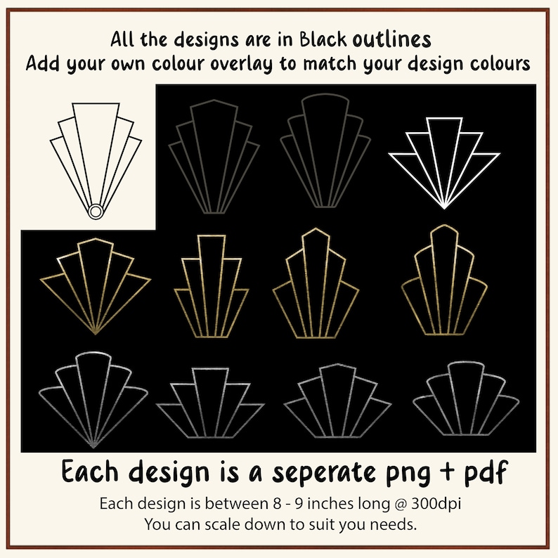 ART DECO SVG + Png Decorative Tower Fan Outlines, Printable Art Deco ...