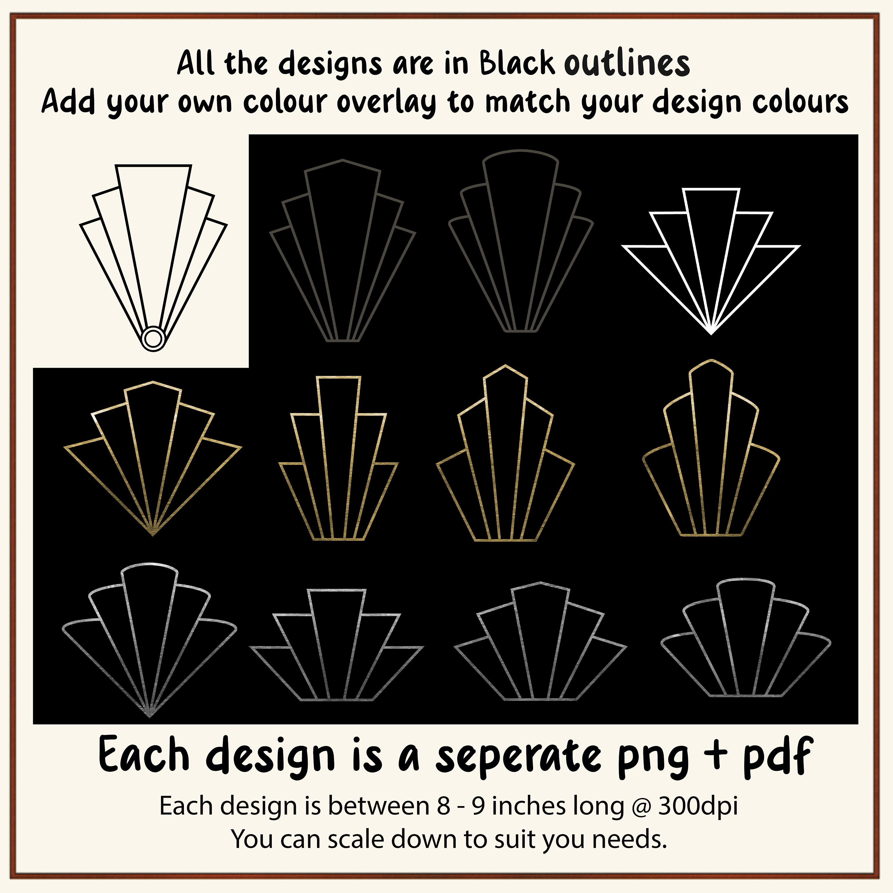 ART DECO SVG + Png Decorative Tower Fan Outlines, Printable Art Deco ...
