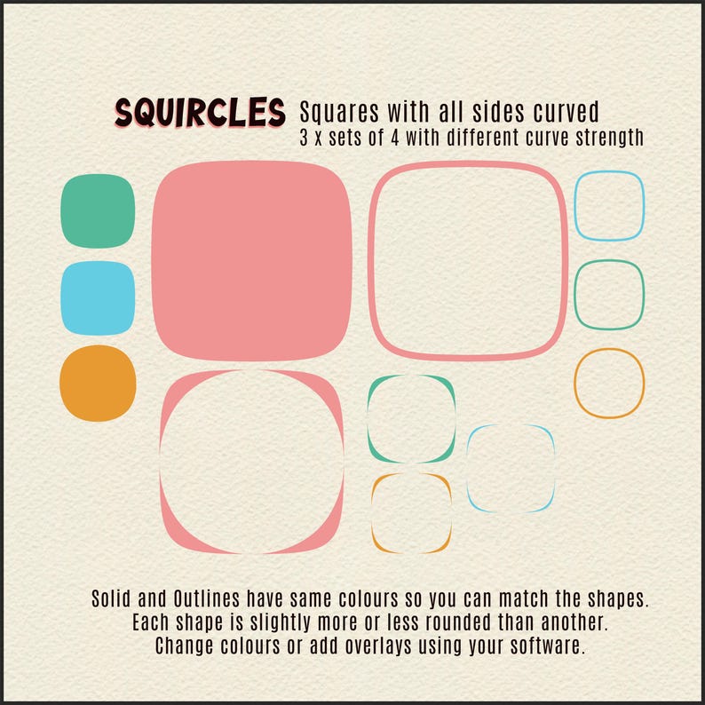 SQUIRCLES ROUNDED SQUARE Shape Design Elements Bundle in Solid, Outline ...