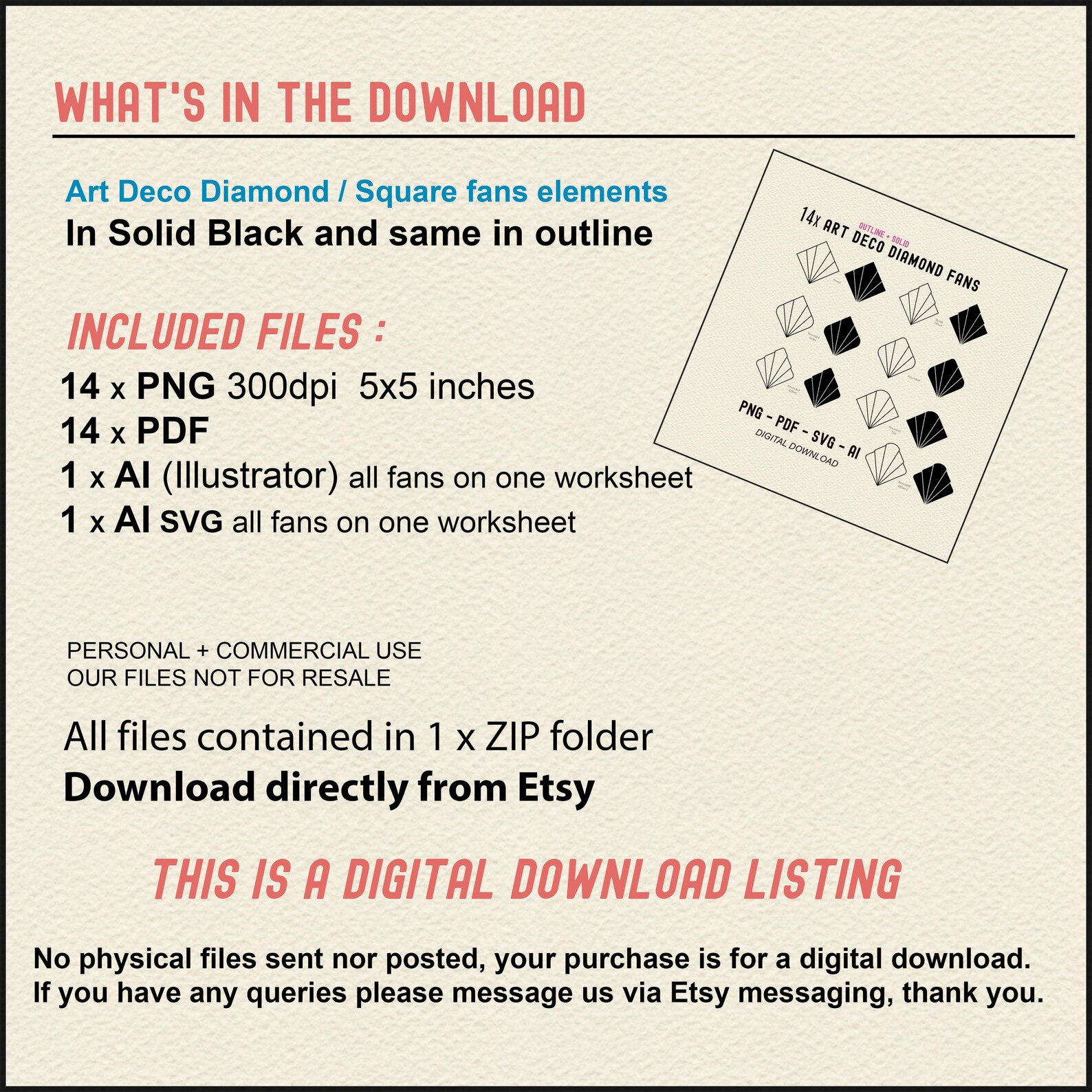 ART DECO Diamond FANS Svg + Png Decorative Fan Outlines + Solid Shapes ...