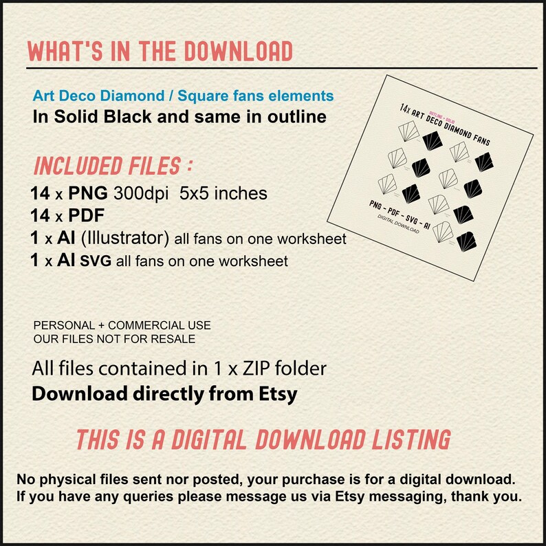 ART DECO Diamond FANS Svg + Png Decorative Fan Outlines + Solid Shapes, Art Deco Design Elements ...