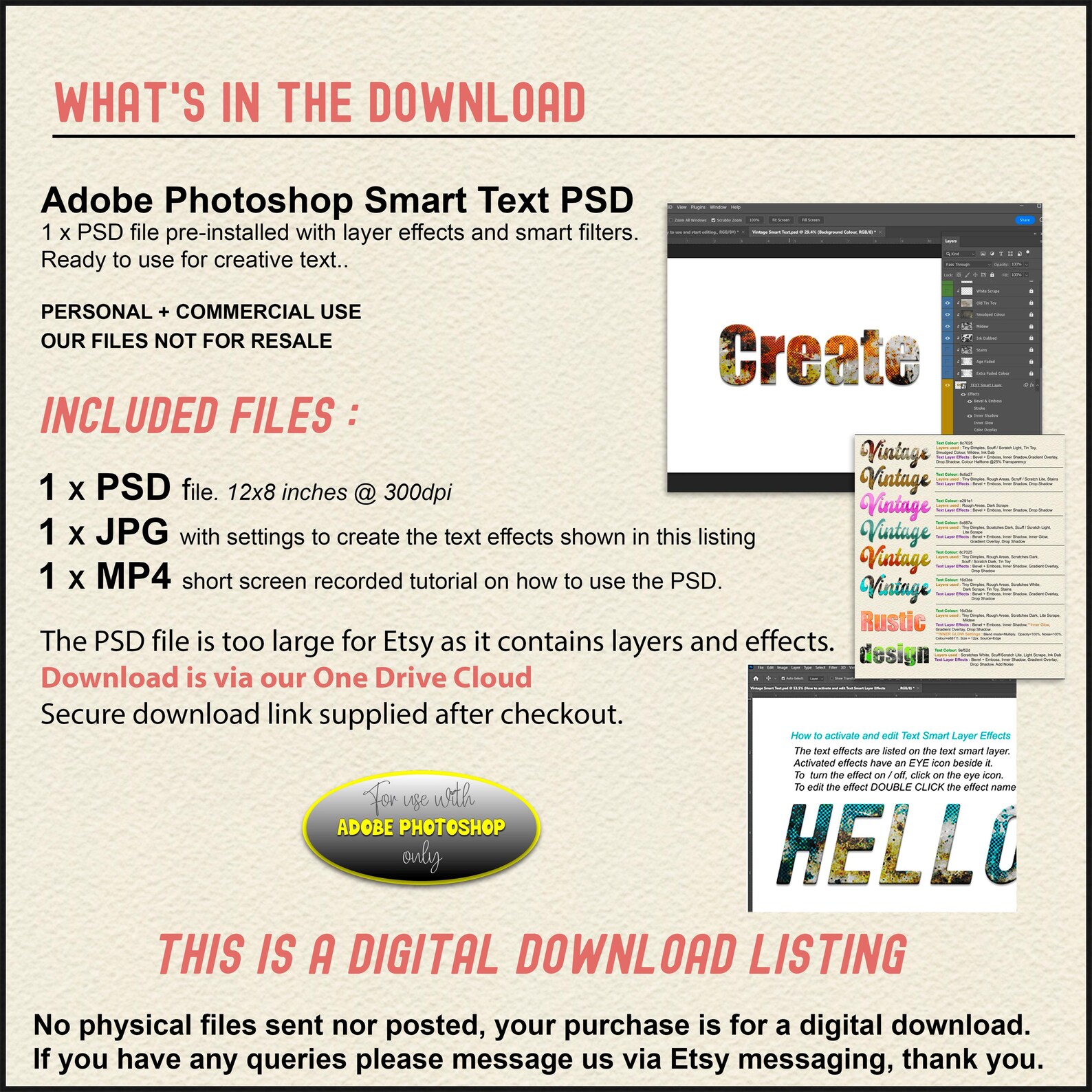 PHOTOSHOP TEXT PSD Editable Template + Layers + Smart Effects Ready to ...