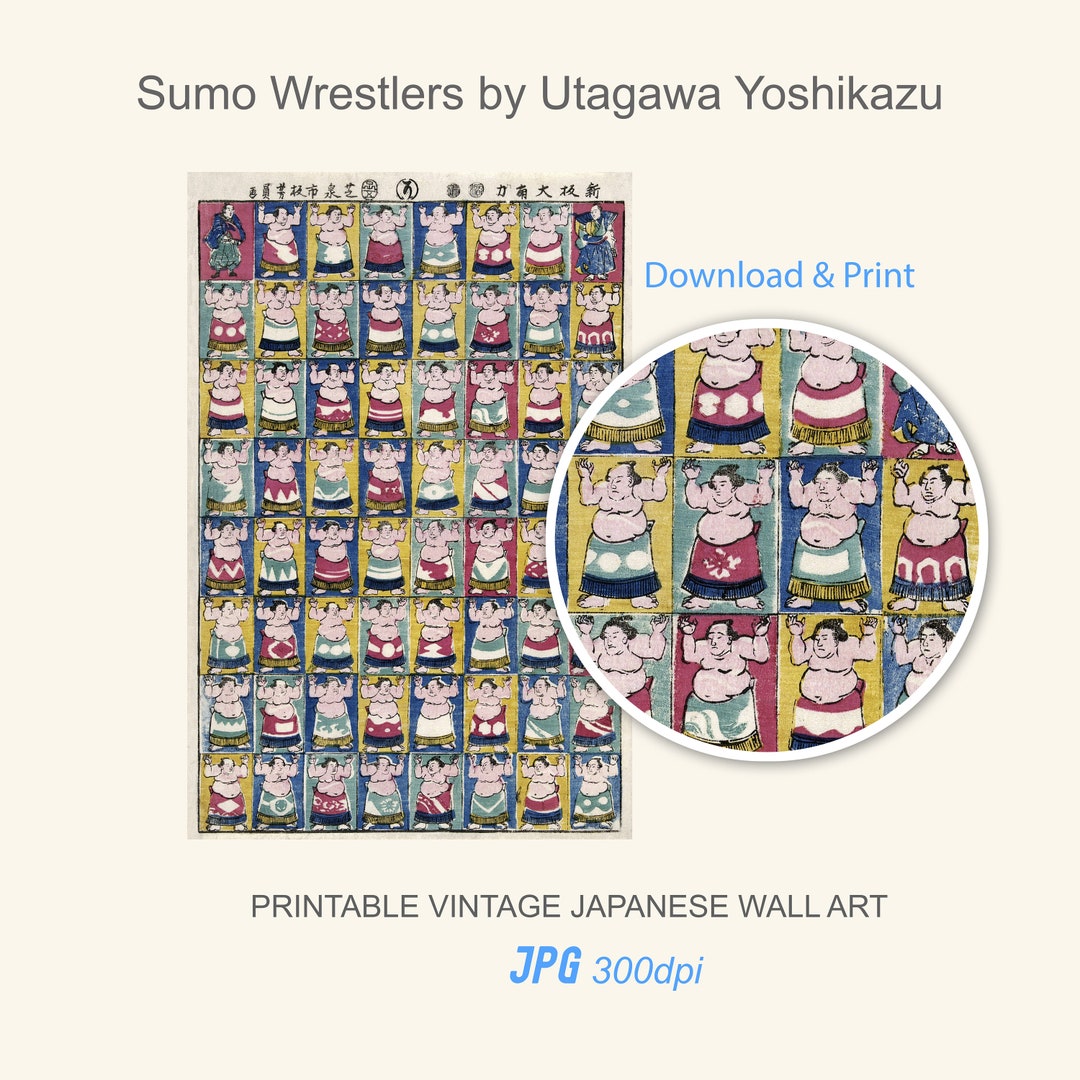SUMO WRESTLERS PRINTABLE Vintage Japanese Wall Art / Poster by Artist ...