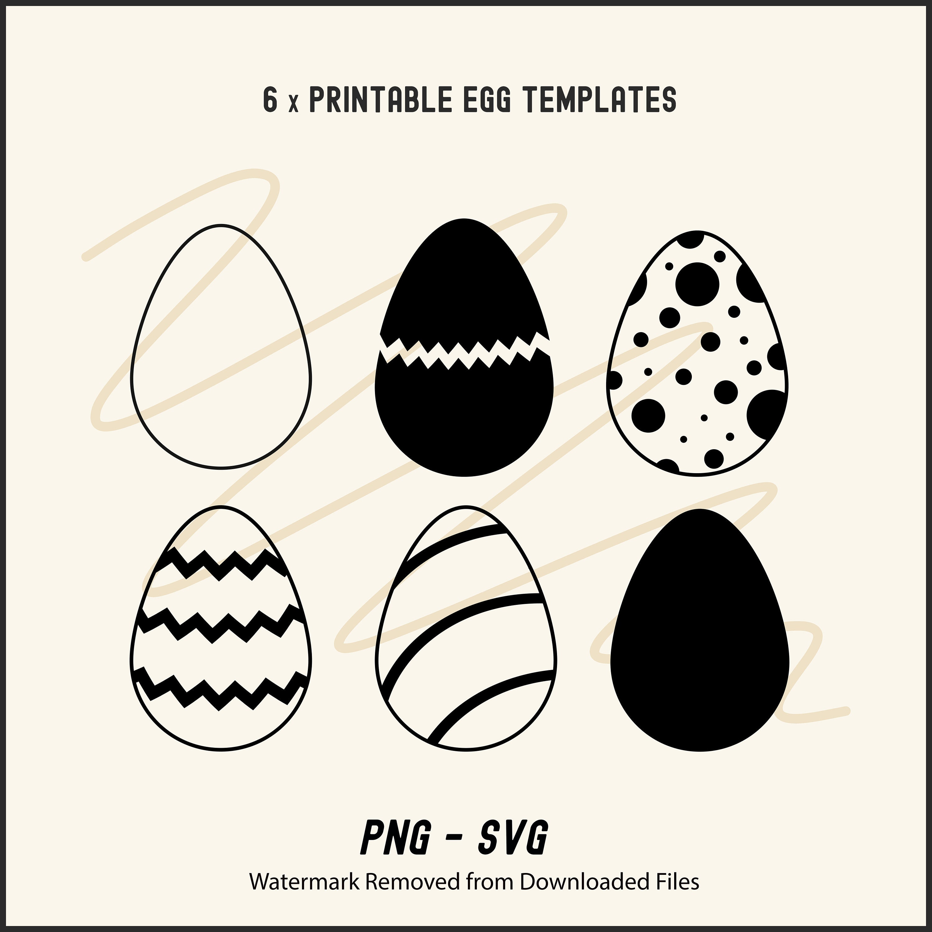 EASTER EGG PRINTABLE Templates X 6 Png + Svg. Easter Egg Silhouette ...