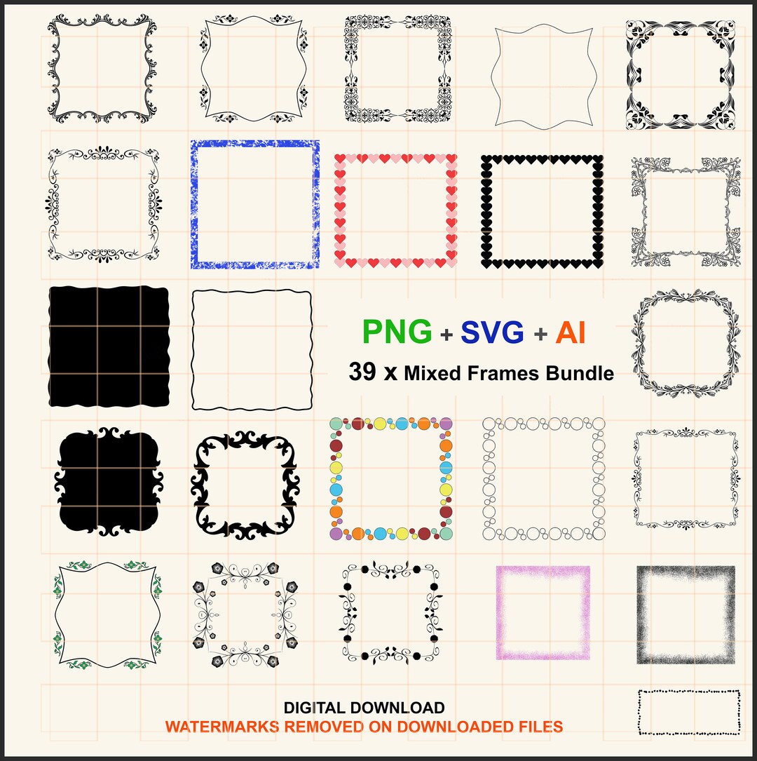 SQUARE FRAMES PRINTABLE Bundle Png, Svg, Ai Clip Art Style Digital ...