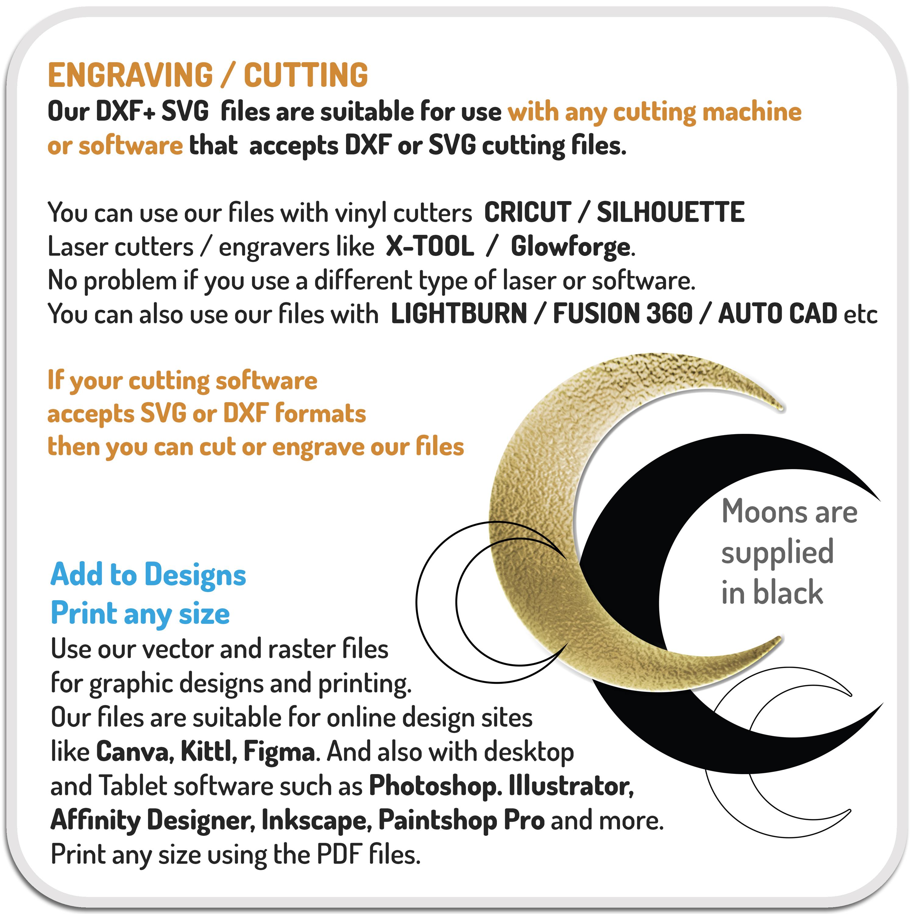 Moon Crescent / Halfmoon SVG DXF: Laser Cut, Vinyl, Printable (digital ...