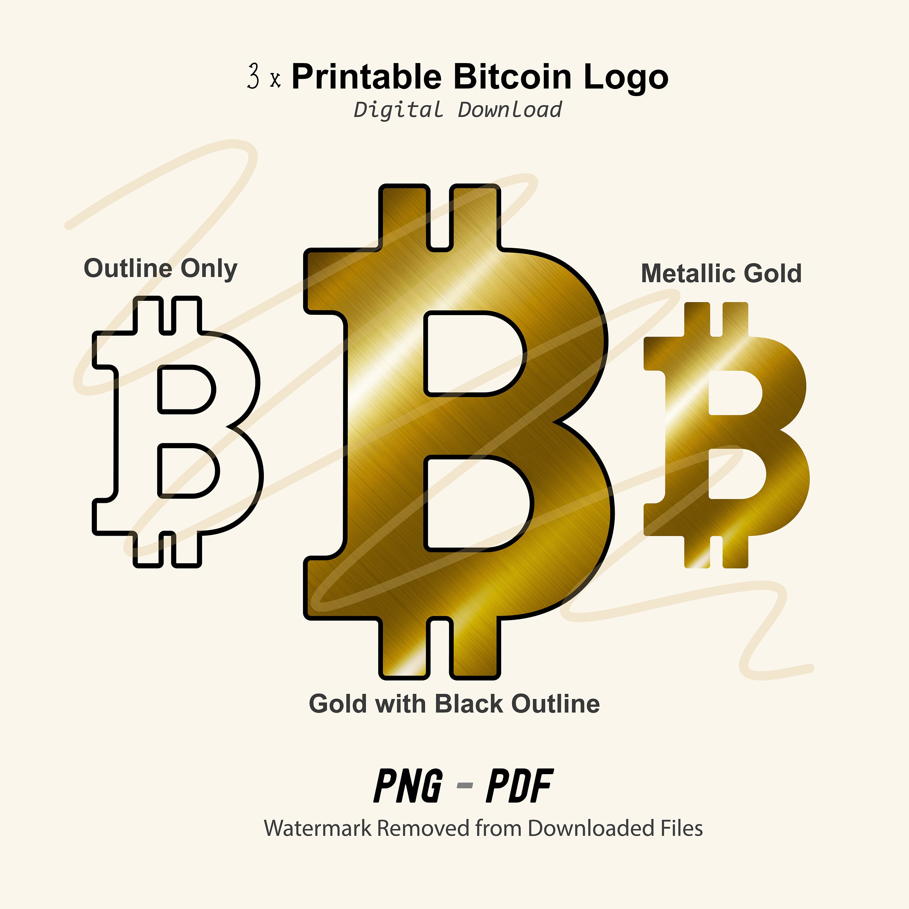 BITCOIN LOGO SYMBOL Printable X 3 Png Pdf. Bitcoin Crypto Logo Metallic ...