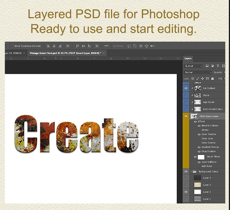 PHOTOSHOP TEXT PSD Editable Template + Layers + Smart Effects Ready to ...