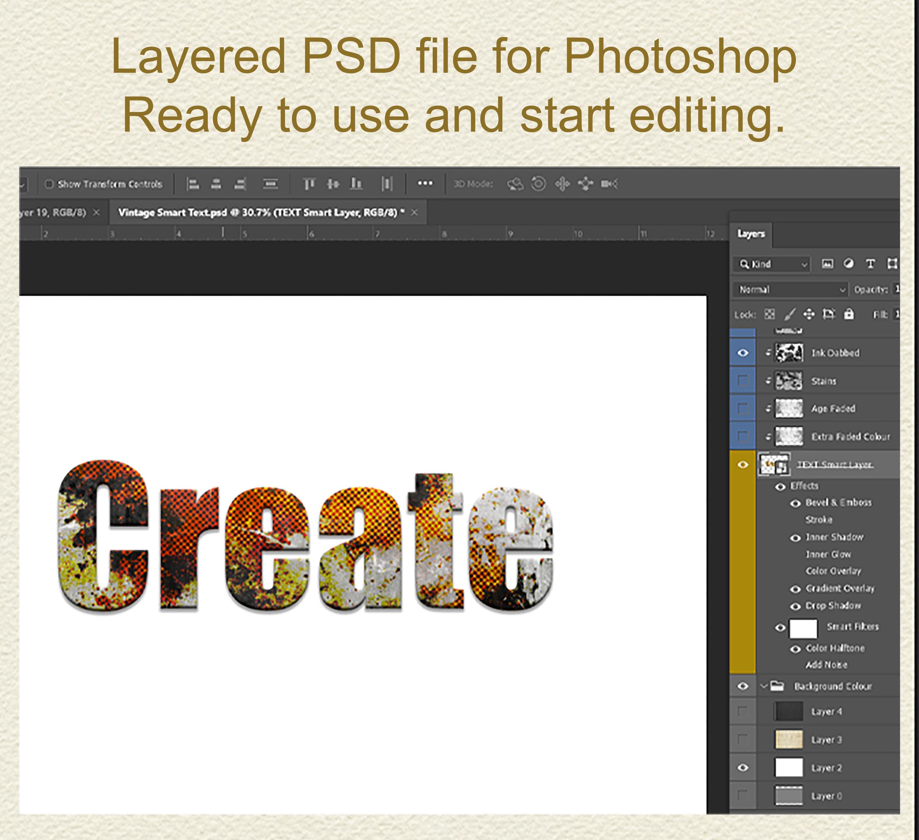 PHOTOSHOP TEXT PSD Editable Template + Layers + Smart Effects Ready to ...