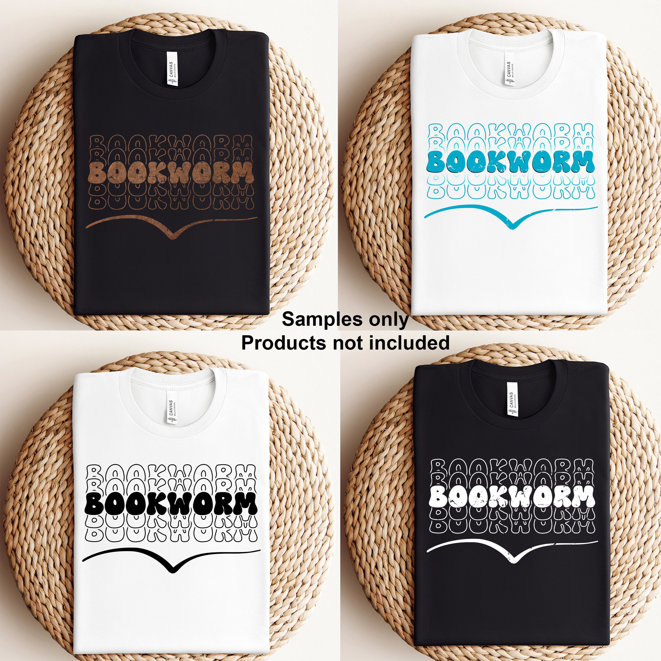 BOOKWORM PRINTABLE DESIGN Pdf + Png Files Digital Download. Distressed ...