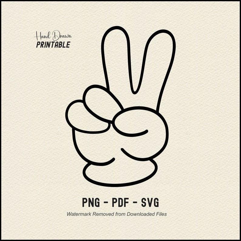 PEACE SIGN HAND Cartoon Style Printable Clip Art, Digital Download Png ...