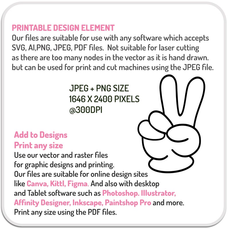 PEACE SIGN HAND Cartoon Style Printable Clip Art, Digital Download Png ...