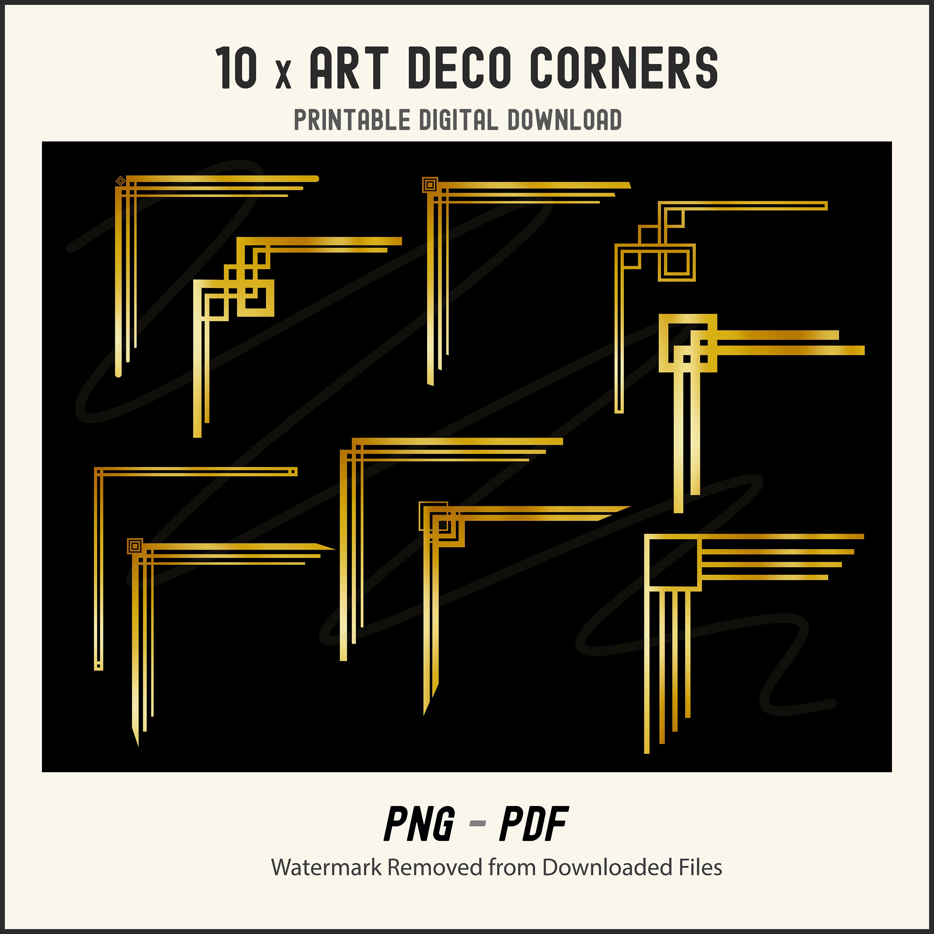 ART DECO CORNERS X 10 Printable Elements in Png Pdf Files for Decorating Your Paper, Designs ...