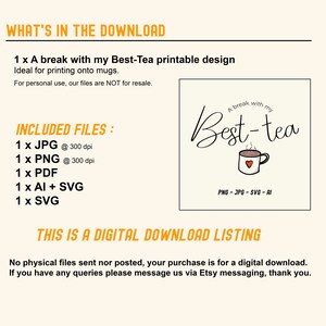 BEST-TEA Break Time Printable DESIGN for Mugs, Cups. Png, Pdf, Svg, Ai ...