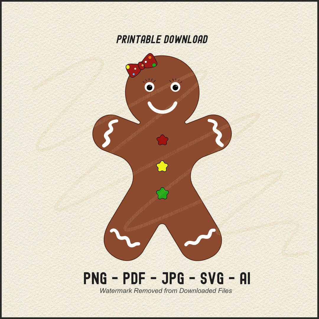 GINGERBREAD WOMAN Christmas Printable PNG, Svg, Pdf, Jpg, Ai. Female ...