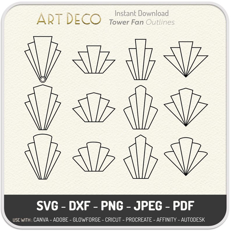 Art Deco Fan Tower Outlines: 1920s Gatsby Clip Art (digital Download ...