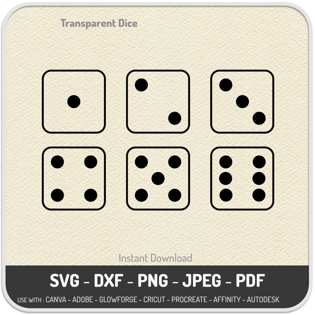 Dice Transparent 2d Outline Faces With Solid Dot Numbers : SVG DXF PNG ...