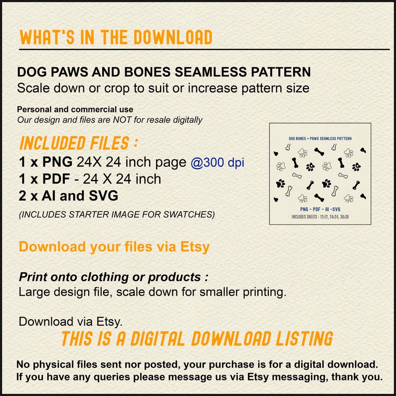 Dog Bones Paw Prints Seamless Pattern (digital Download) - Etsy