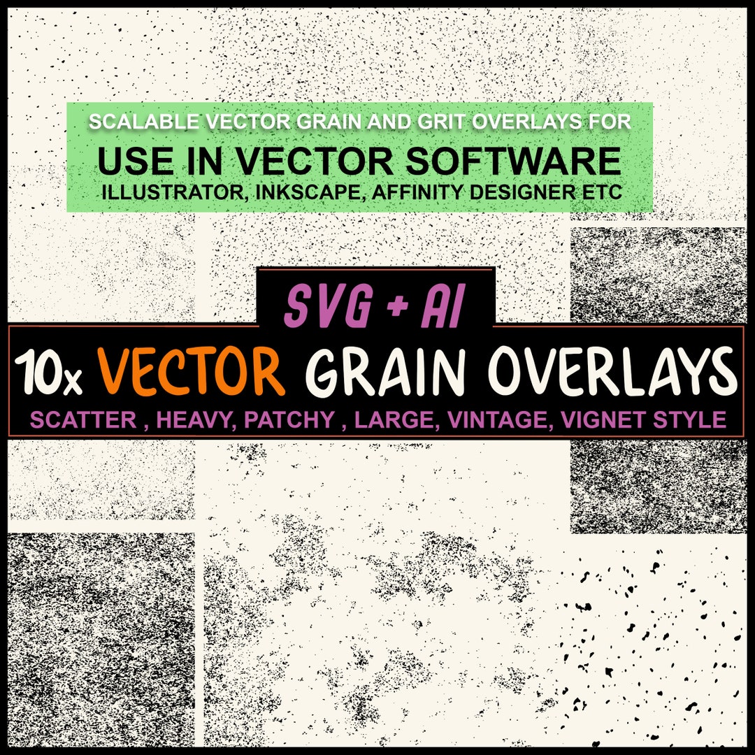 VECTOR GRAIN TEXTURE Overlay Pack, Black Grain + Grit Bundle X 10 ...