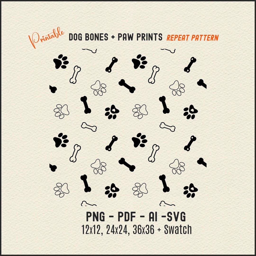 Dog Bones Paw Prints Seamless Pattern (digital Download) - Etsy