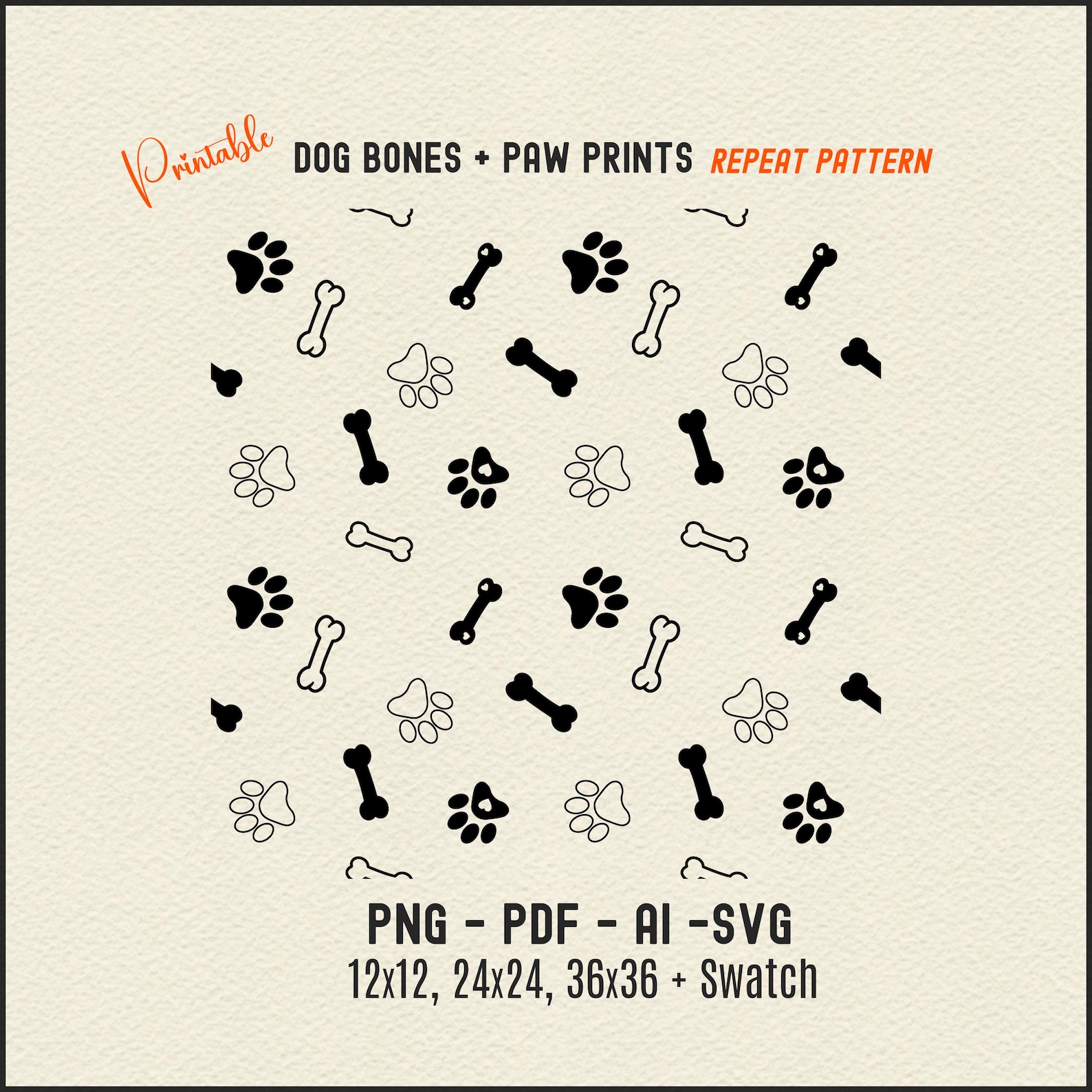 DOG BONES + PAW Prints Seamless Repeat Pattern Swatch for Ai ...