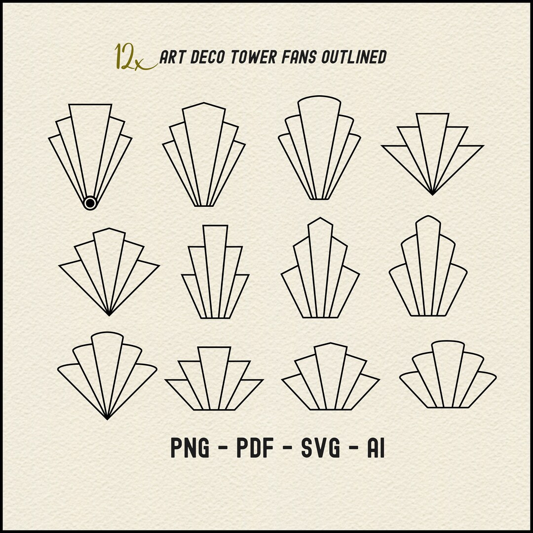 ART DECO SVG Png Decorative Tower Fan Outlines, Printable Art Deco ...