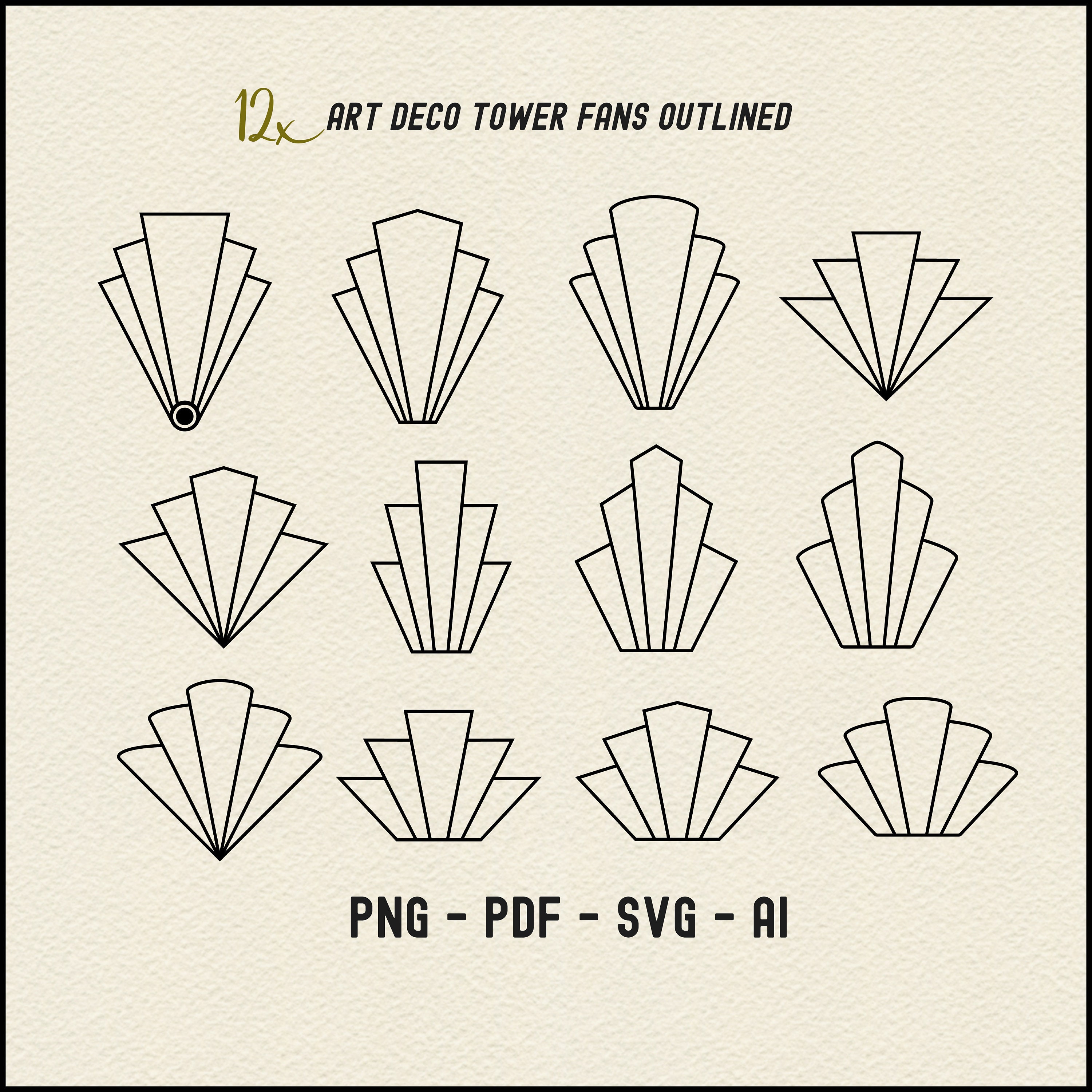 ART DECO SVG Png Decorative Tower Fan Outlines, Printable Art Deco ...
