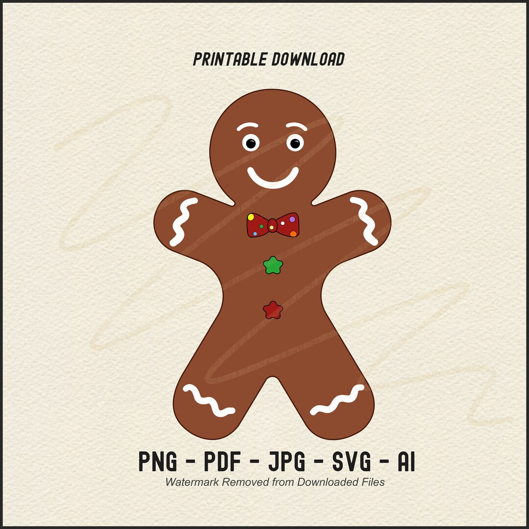 GINGERBREAD MAN Christmas Printable PNG, Svg, Pdf, Jpg, Ai. Ginger ...