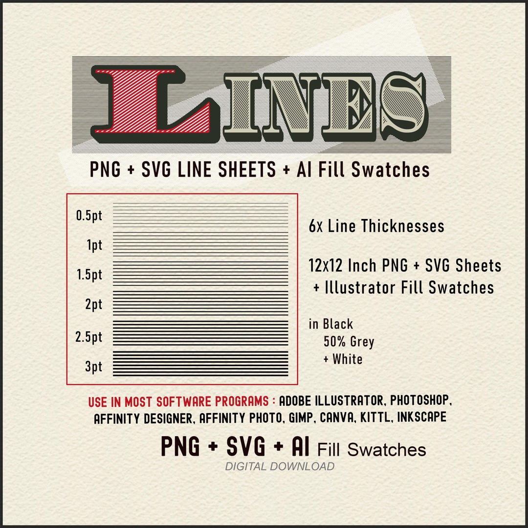 Png + Svg LINES SHEETS + AI Line Fill Swatches X 18. Png + Svg in 12x12 ...