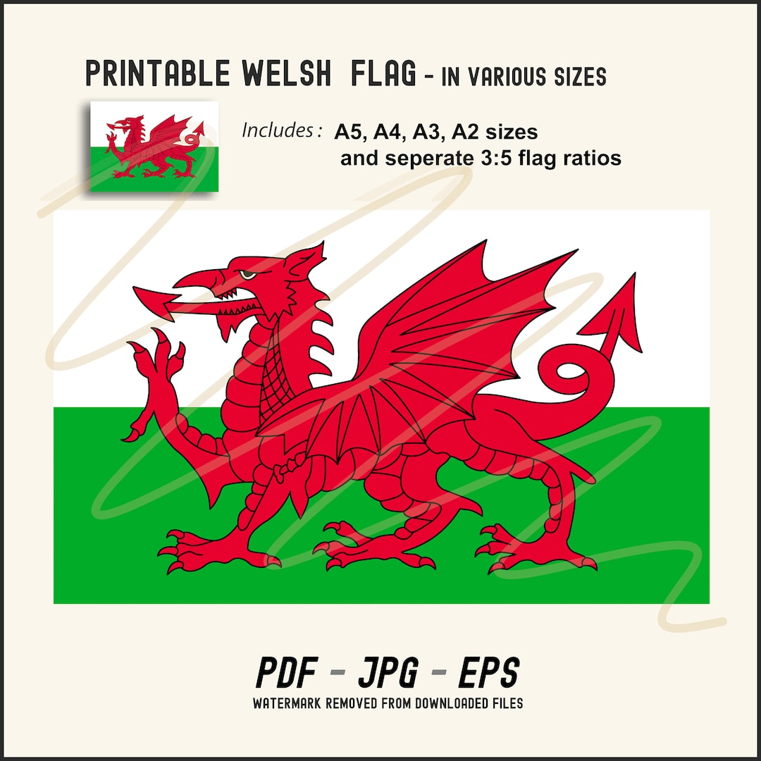 WELSH NATIONAL FLAG Printable, Baner Cymru, Jpg, Pdf, Eps High Quality ...
