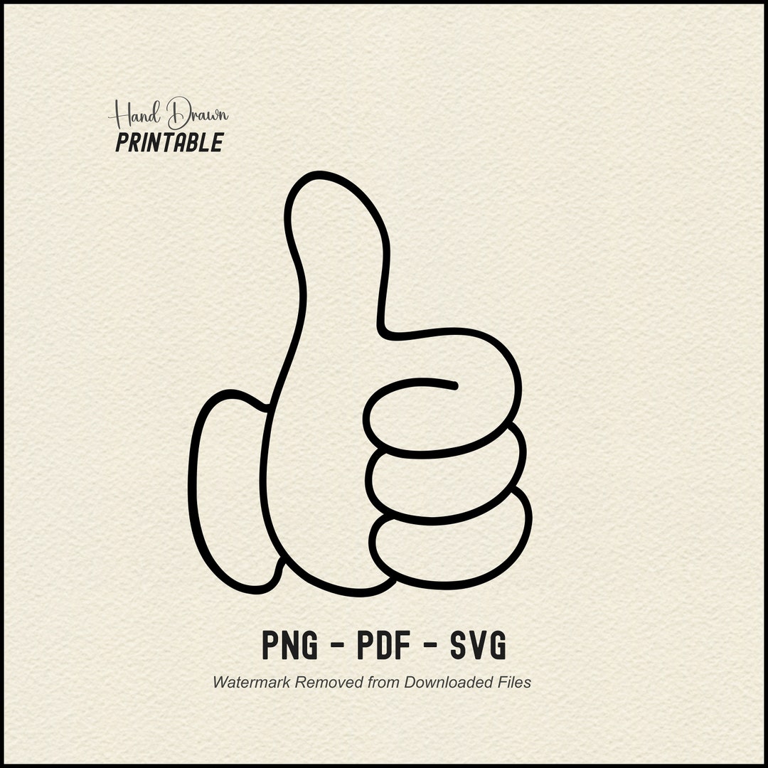 THUMBS UP HAND Cartoon Style Printable Digital Download Png + Pdf + Svg ...