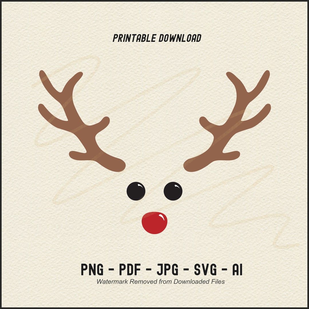 Red Nose Reindeer Clip Art: Funny Christmas Design (digital Download ...
