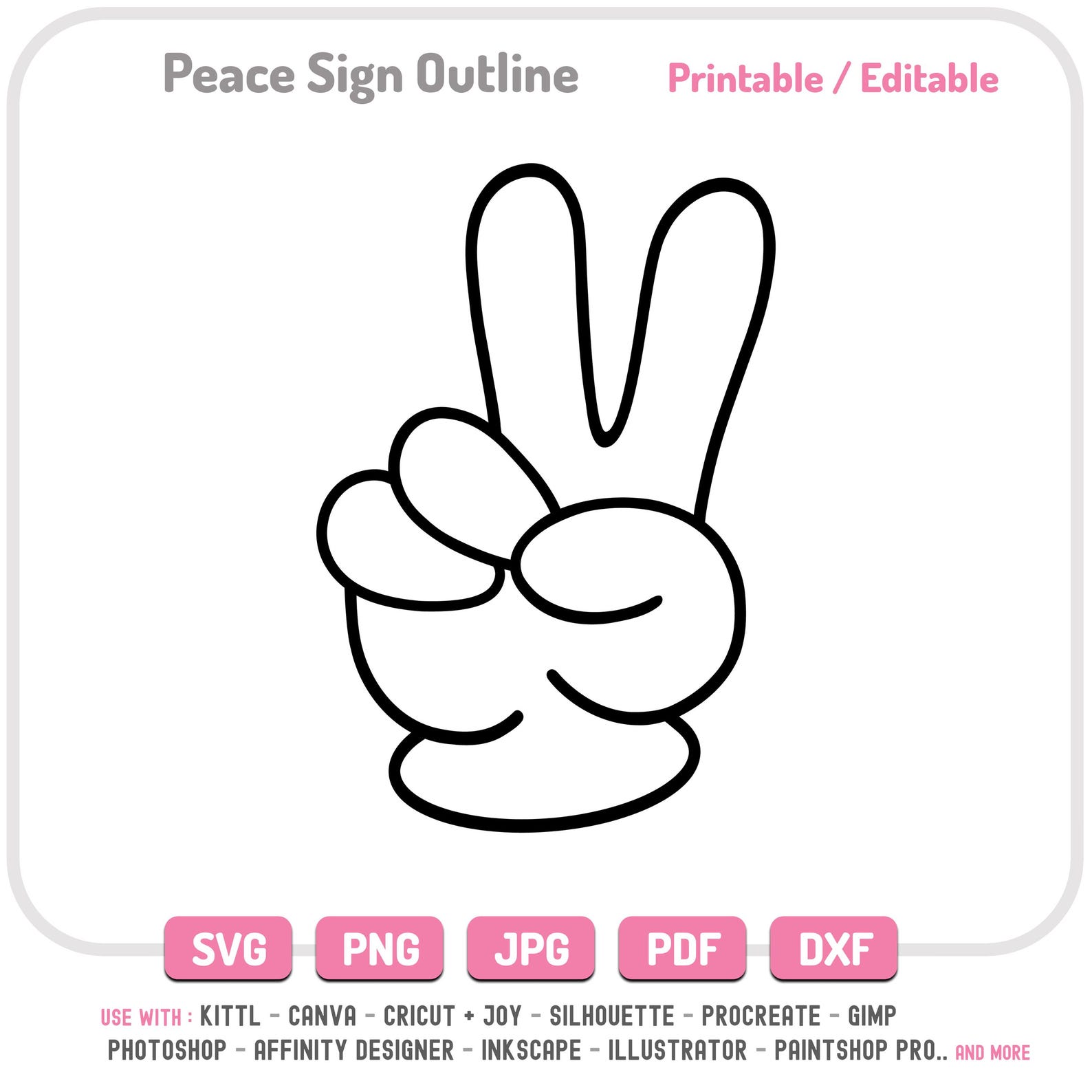 PEACE SIGN HAND Cartoon Style Printable Clip Art, Digital Download Png ...