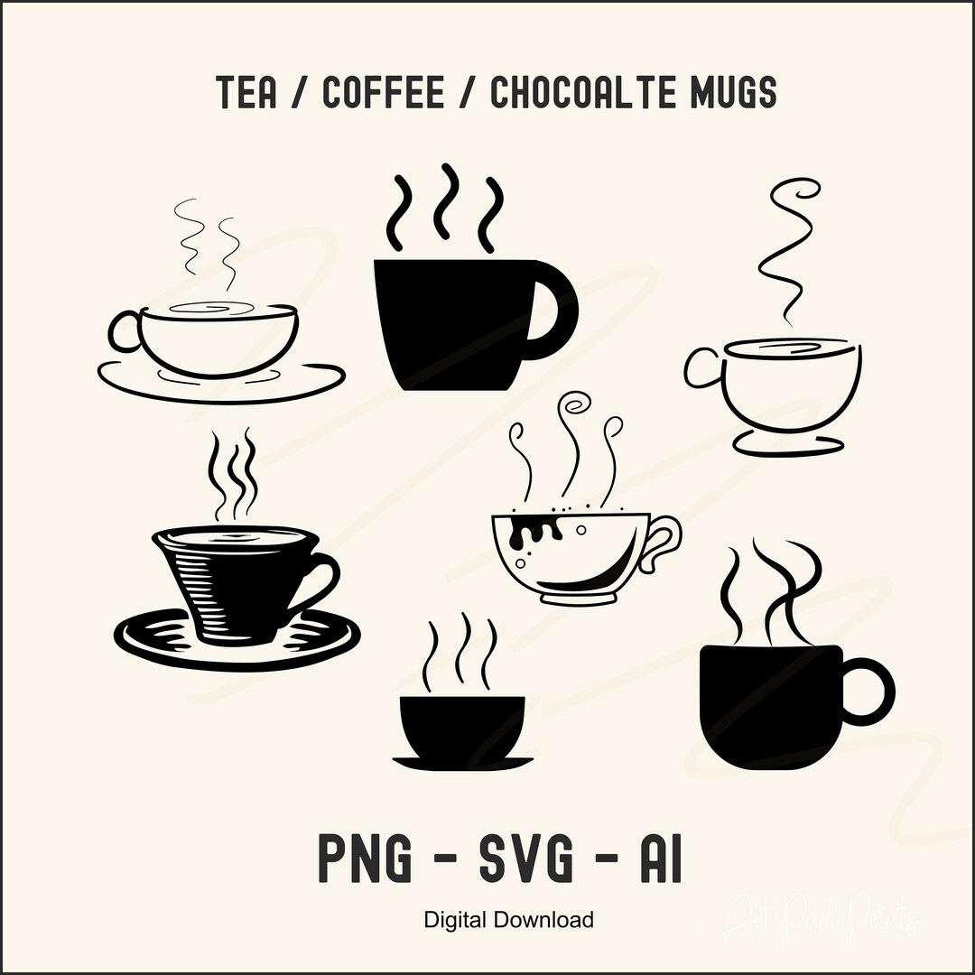 COFFEE TEA CHOCOLATE Clip Art Mugs Cups and Saucers Hot Beverage ...