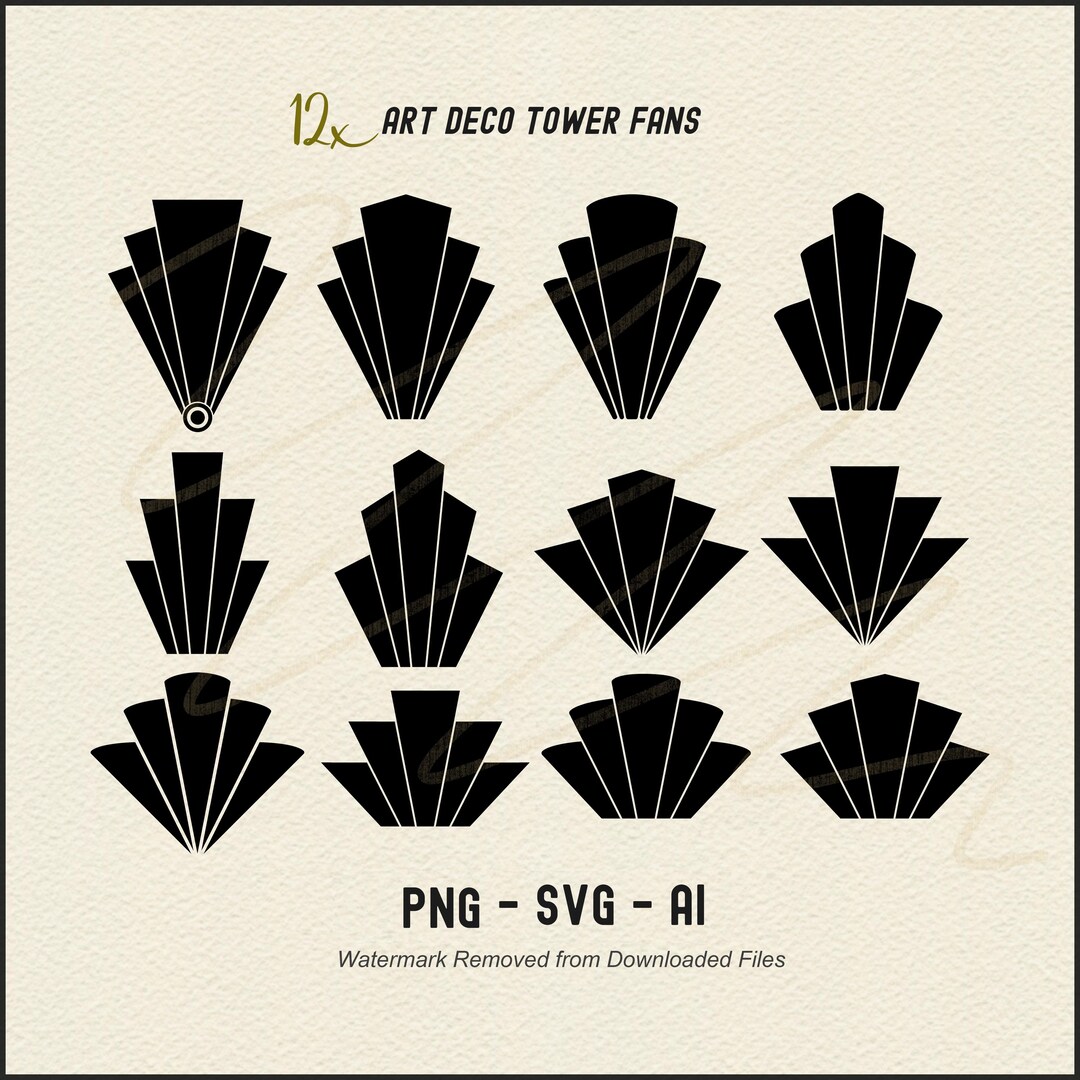 ART DECO SVG + Png Fan Towers Bundle in Black, Printable Art Deco ...
