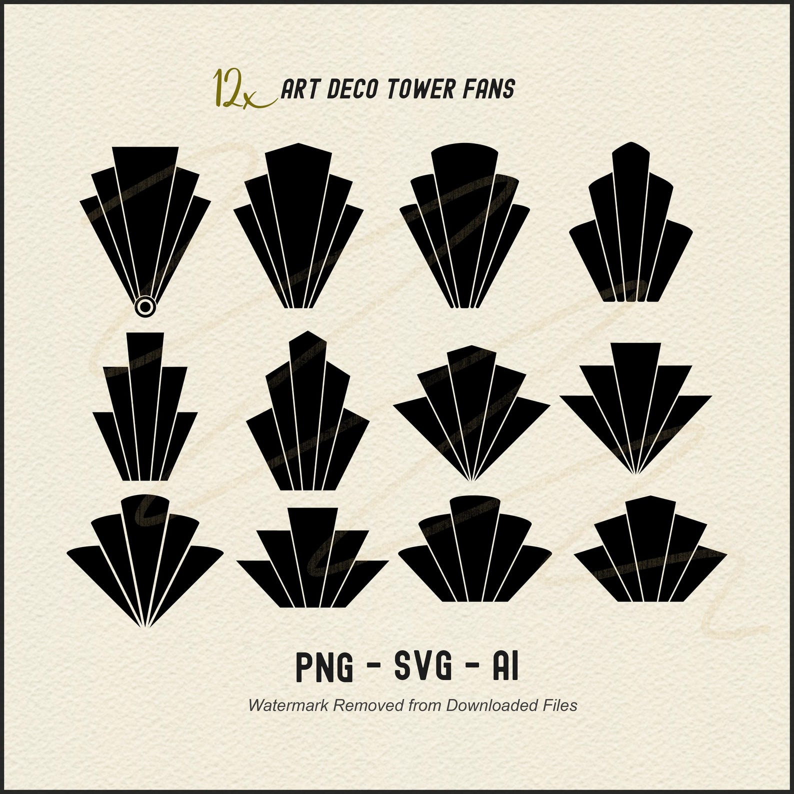ART DECO SVG + Png Fan Towers Bundle in Black, Printable Art Deco ...