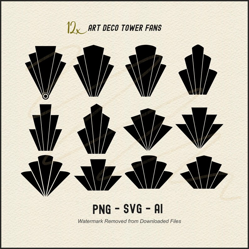 ART DECO SVG + Png Fan Towers Bundle in Black, Printable Art Deco ...