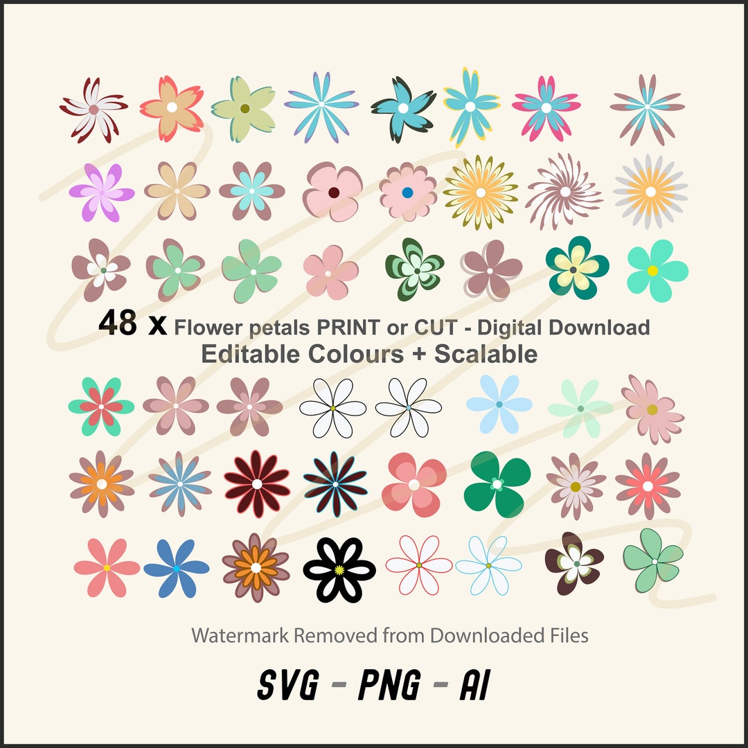 Retro Flower Power SVG Bundle: 48 Hippie Style Floral Vectors (digital ...