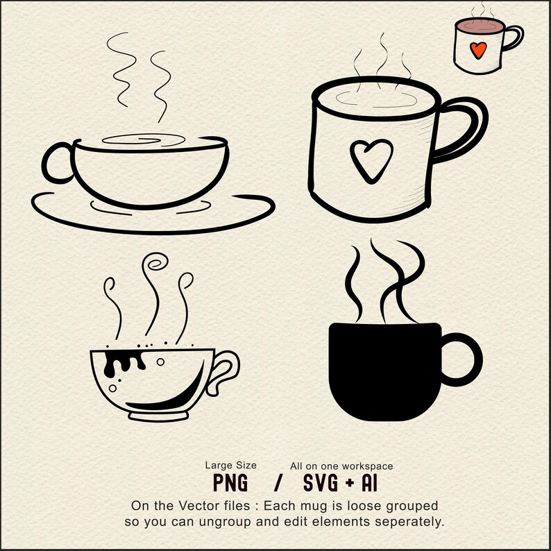 COFFEE TEA CHOCOLATE Clip Art Mugs Cups and Saucers Hot Beverage ...